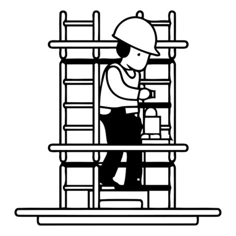Premium Vector Worker On Scaffolding Icon Vector Illustration In Flat Style
