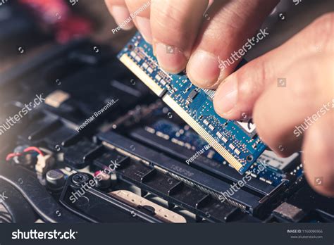 Technician Laying Ram On Socket Computer Stock Photo Edit Now 1160086966