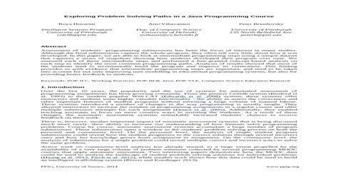 Exploring Problem Solving Paths In A Java Programming Course Pdf Document