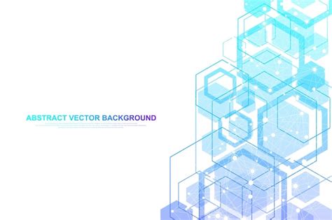 추상 육각 분자 구조 배경입니다 의료 디자인입니다 Dna 분자가 있는 과학적 벽지 또는 배너 과학 및 기술 개념입니다 벡터 일러스트 레이 션 프리미엄 벡터