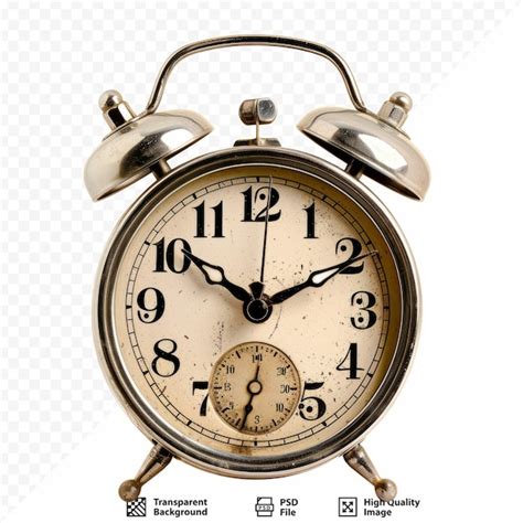 Premium Psd Metallic Retro Alarm Clock On White Isolated Isolated