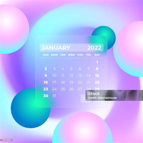 달력 2022년 1월 달력 그리드와 공을 유리 모피즘 개념 부드러운 매트 투명도 유리 효과 벡터 0명에 대한 스톡 벡터 아트 및 기타 이미지 Istock
