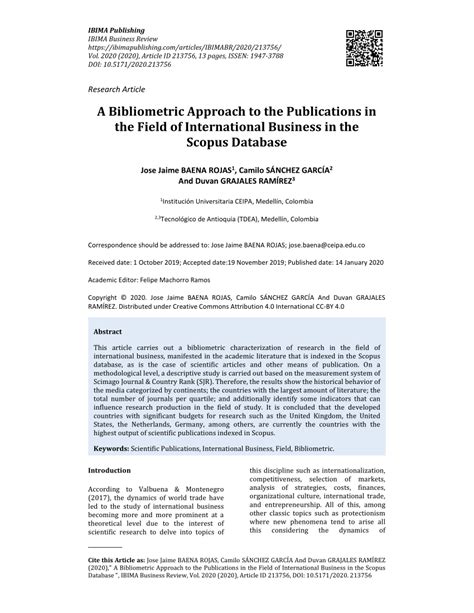 Pdf A Bibliometric Approach To The Publications In The Field Of International Business In The