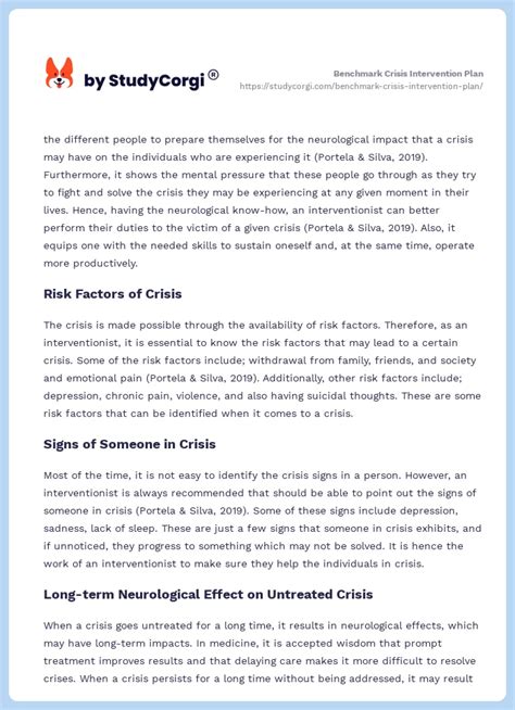 Benchmark Crisis Intervention Plan Free Essay Example