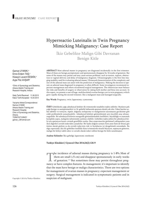 Pdf Hyperreactio Luteinalis In Twin Pregnancy Mimicking Malignancy Case Report