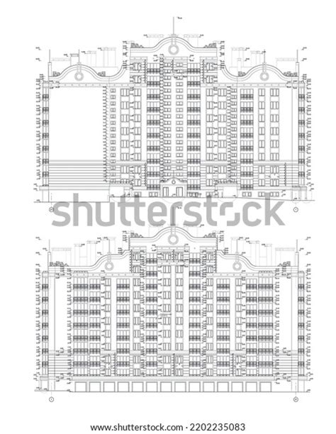 Multistory Building Facades Detailed Architectural Technical Stock Vector Royalty Free