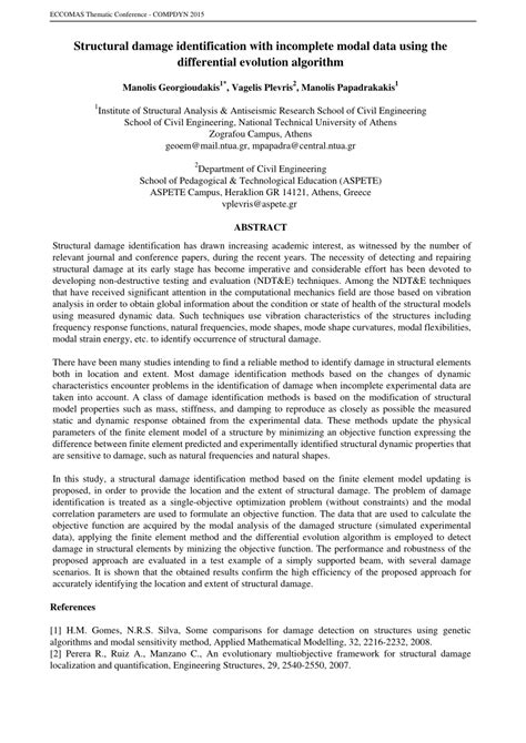 PDF Structural Damage Identification With Incomplete Modal Data Using The Differential