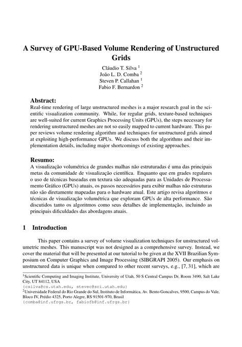 Pdf A Survey Of Gpu Based Volume Rendering Of Unstructured Grids