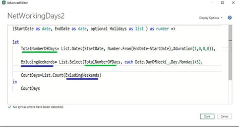 Calculate Net Working Days Using Power Query