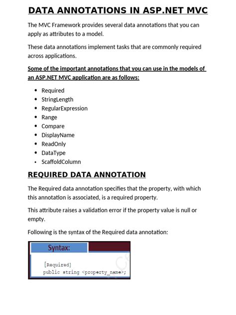 Data Annotations In Asp Pdf Data Type Modelviewcontroller