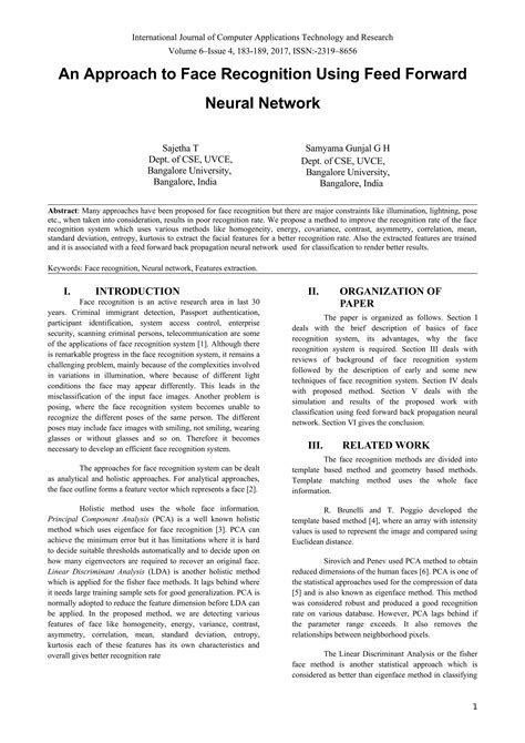 An Approach To Face Recognition Using Feed Forward Neural Network Pdf