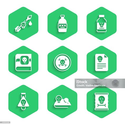 세트 뼈와 두개골 실험용 쥐 배럴의 방사성 폐기물 방사선 경고 문서 물약이 담긴 병 독에 관한 책 독이 든 알약 및 화살표 아이콘 벡터 건강 진단에 대한 스톡 벡터 아트 및