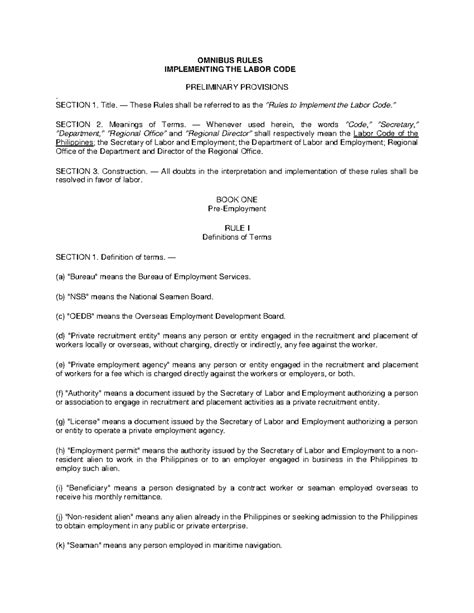 Omnibus Rules For Implementing The Labor Code Key Provisions Explained Studocu