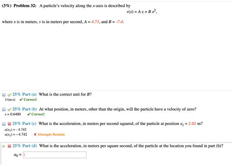 Solved 3 Problem 32 A Particle S Velocity Along The Chegg Com