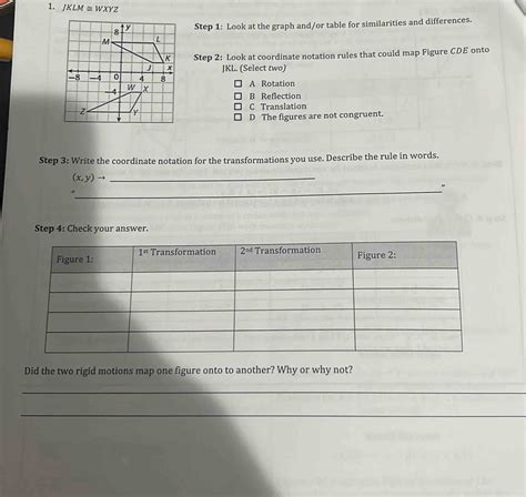 1 J Klm≌ Wxyz Step 1 Look At The Graph Andor Table For Similarities And Differences St Math