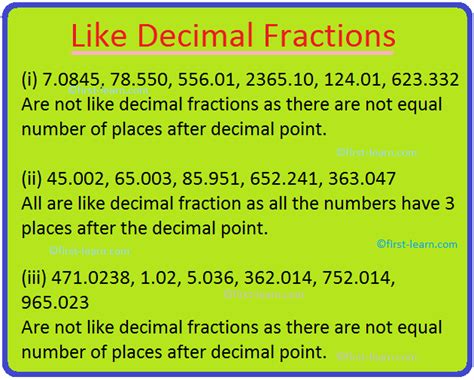 Like Decimal Fractions Decimal Places Decimal Fractions Definition