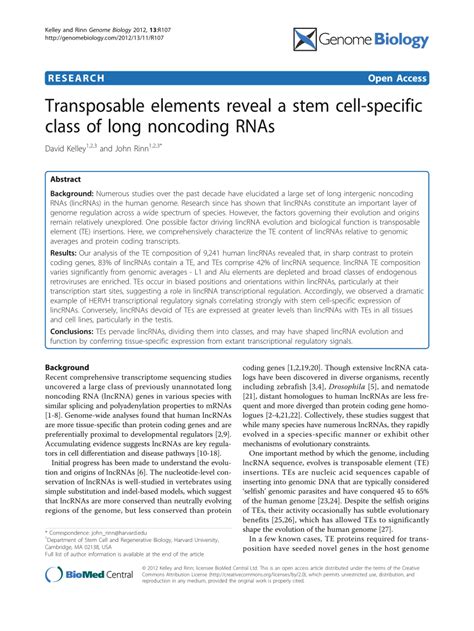 Pdf Transposable Elements Reveal A Stem Cell Specific Class Of Long