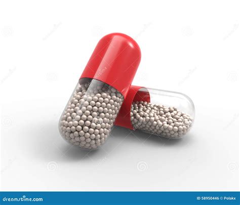 Red Capsule With The Granules Of Drugs Inside 3d Illustration Stock Illustration