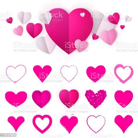 핑크 하트 큰 세트 발렌타인 데이 아이콘입니다 흰색 배경에 고립 된 장미 심장 표지판 사랑 개념 스티커 벡터 일러스트레이션 0명에 대한 스톡 벡터 아트 및 기타 이미지