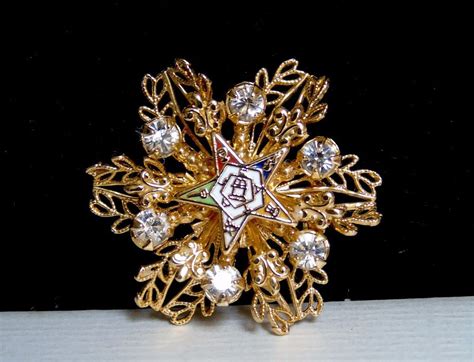 Vintage Order Of The Eastern Star Talfa Enamel Rhinestone Gold Plated Brooch Pin Unsignedbeauty