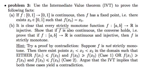 Solved Problem Use The Intermediate Value Theorem IVT Chegg Com