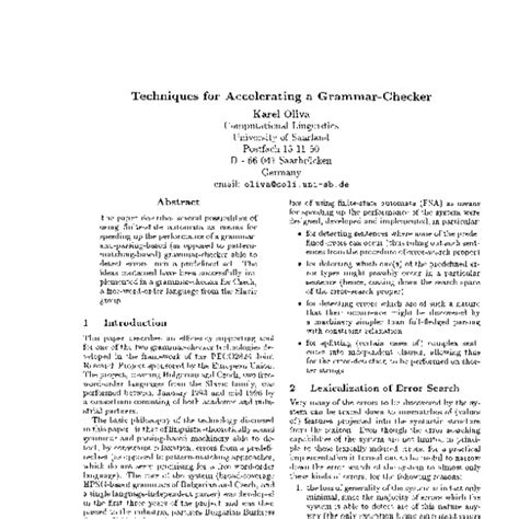 Techniques For Accelerating A Grammar Checker Acl Anthology