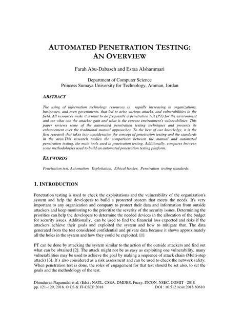 Pdf Automated Penetration Testing An Overview
