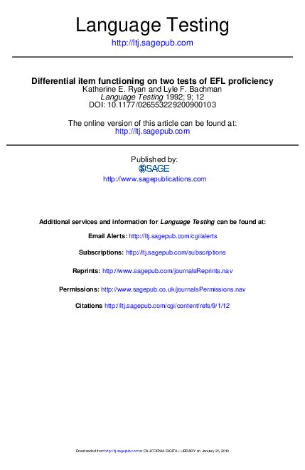 Pdf Differential Item Functioning On Two Tests Of Efl Proficiency