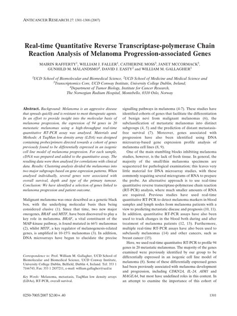 Pdf Real Time Quantitative Reverse Transcriptase Polymerase Chain