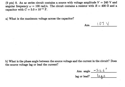 Solved voltage amplitude V angular frequency ω Chegg
