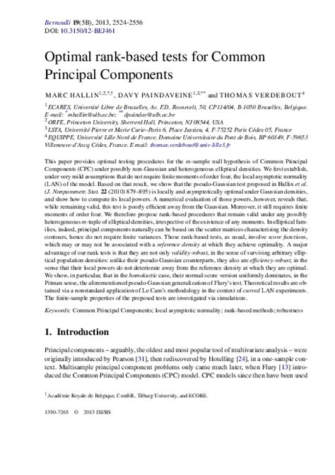 Pdf Optimal Rank Based Tests For Common Principal Components