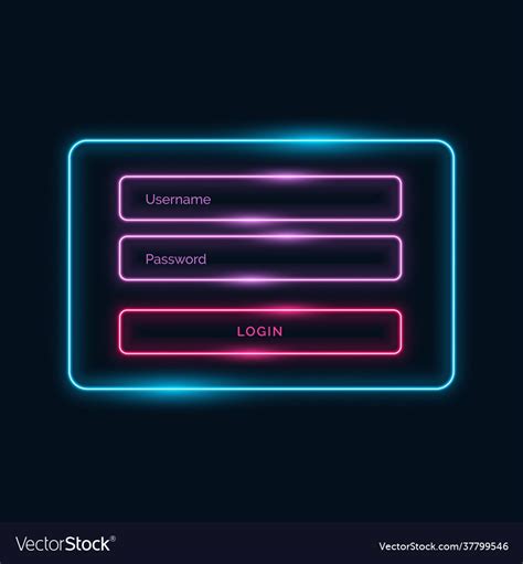 Neon Style Login Ui Form Design With Shiny Effect Vector Image