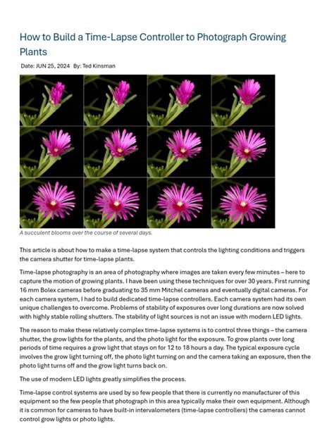 How To Build A Time Lapse Controller To Photograph Growing Plants Pdf