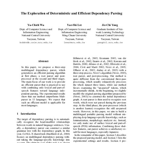 The Exploration Of Deterministic And Efficient Dependency Parsing Acl
