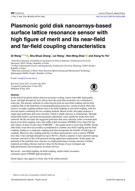 Plasmonic Gold Disk Nanoarrays Based Surface Lattice Resonance Sensor With High Figure Of Merit
