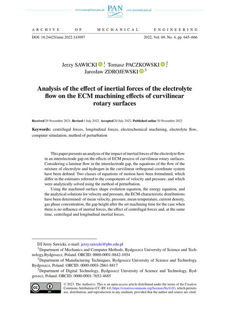 Pdf Analysis Of The Effect Of Inertial Forces Of The Electrolyte Flow