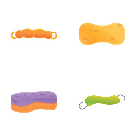 Shower Puff Icons Set Cartoon Vector Shower Sponge Various Shape And