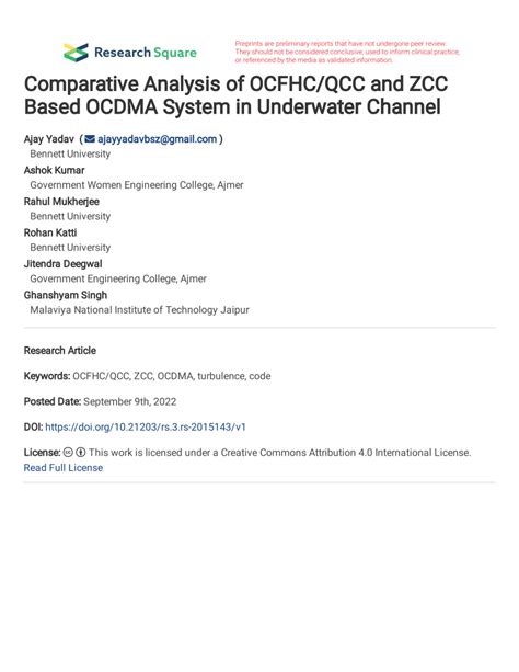 pdf comparative analysis of ocfhc qcc and zcc based ocdma system in