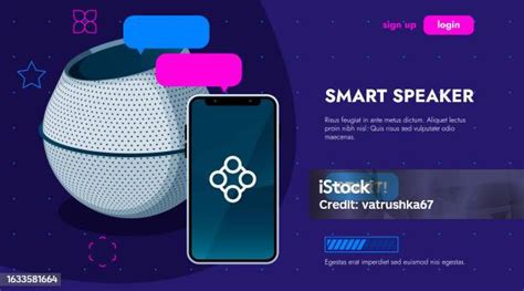 스마트 스피커 개념입니다 가정 및 사무실을 위한 미래의 음성 제어 장치 음악 및 전화 앱이 있는 Ai 연결 스피커 벡터 그림 개념에 대한 스톡 벡터 아트 및 기타 이미지