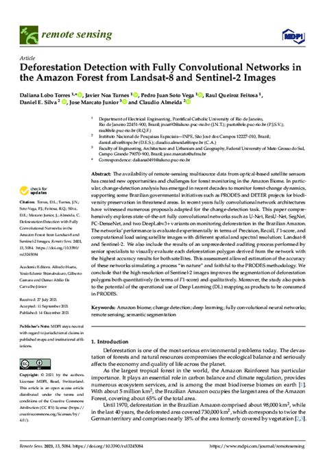Pdf Deforestation Detection With Fully Convolutional Networks In The Amazon Forest From