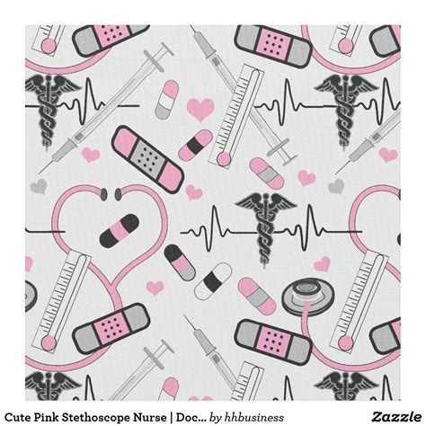 Cute Pink Stethoscope Nurse Doctor Ekg Pattern Fabric In 2021