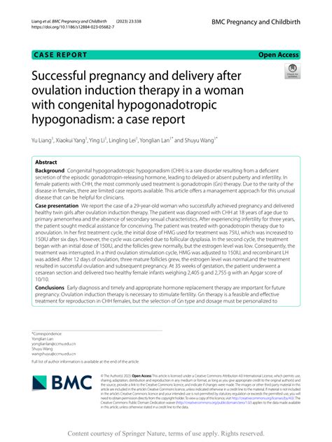Pdf Successful Pregnancy And Delivery After Ovulation Induction Therapy In A Woman With