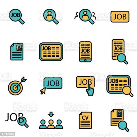 디자이너와 개발자를위한 트렌디 한 플랫 라인 아이콘 팩 벡터 검색에 대한 스톡 벡터 아트 및 기타 이미지 검색 고용과 노동 국방 목표 Istock