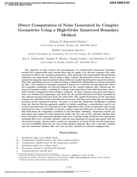 Pdf Direct Computation Of Noise Generated By Complex Geometries Using