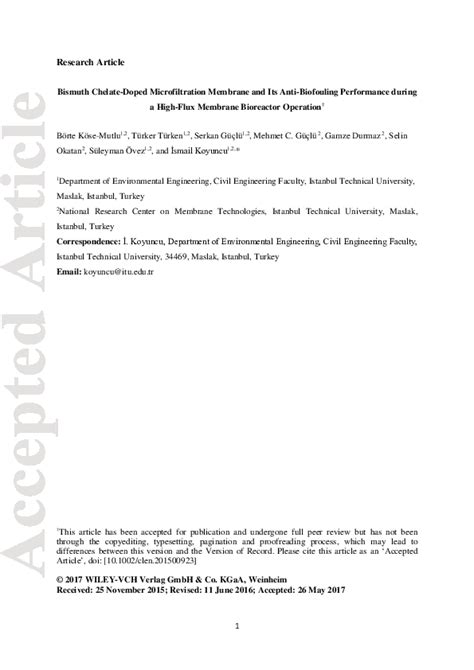 Pdf Bismuth Chelate Doped Microfiltration Membrane And Its Anti