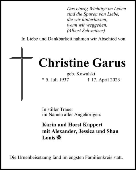 Traueranzeigen Von Christine Garus Trauer In Nrwde