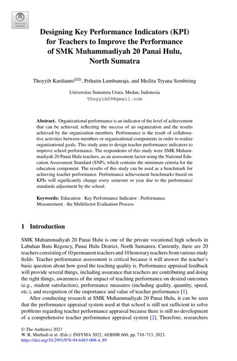 Pdf Designing Key Performance Indicators Kpi For Teachers To Improve The Performance Of Smk