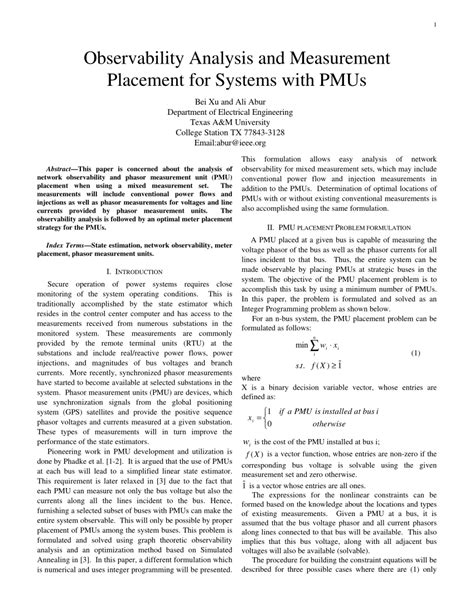 Pdf Observability Analysis And Measurement Placement For System With Pmus