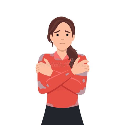 Young Woman Trembling Feeling Cold Hugging Herself With Wet Clothes Stock Illustration