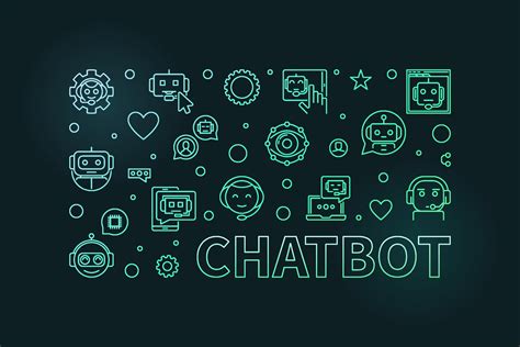 Chatbot Concept Line Colorful Banner Chat Bot Technology Vector Horizontal Illustration